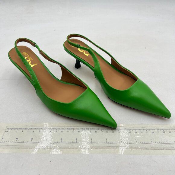 FSJ | Shoes | Fsj Green Kitten Heel Slingback Sandal Pointy Toe Sexy Pumps Walking Shoes | Poshmark